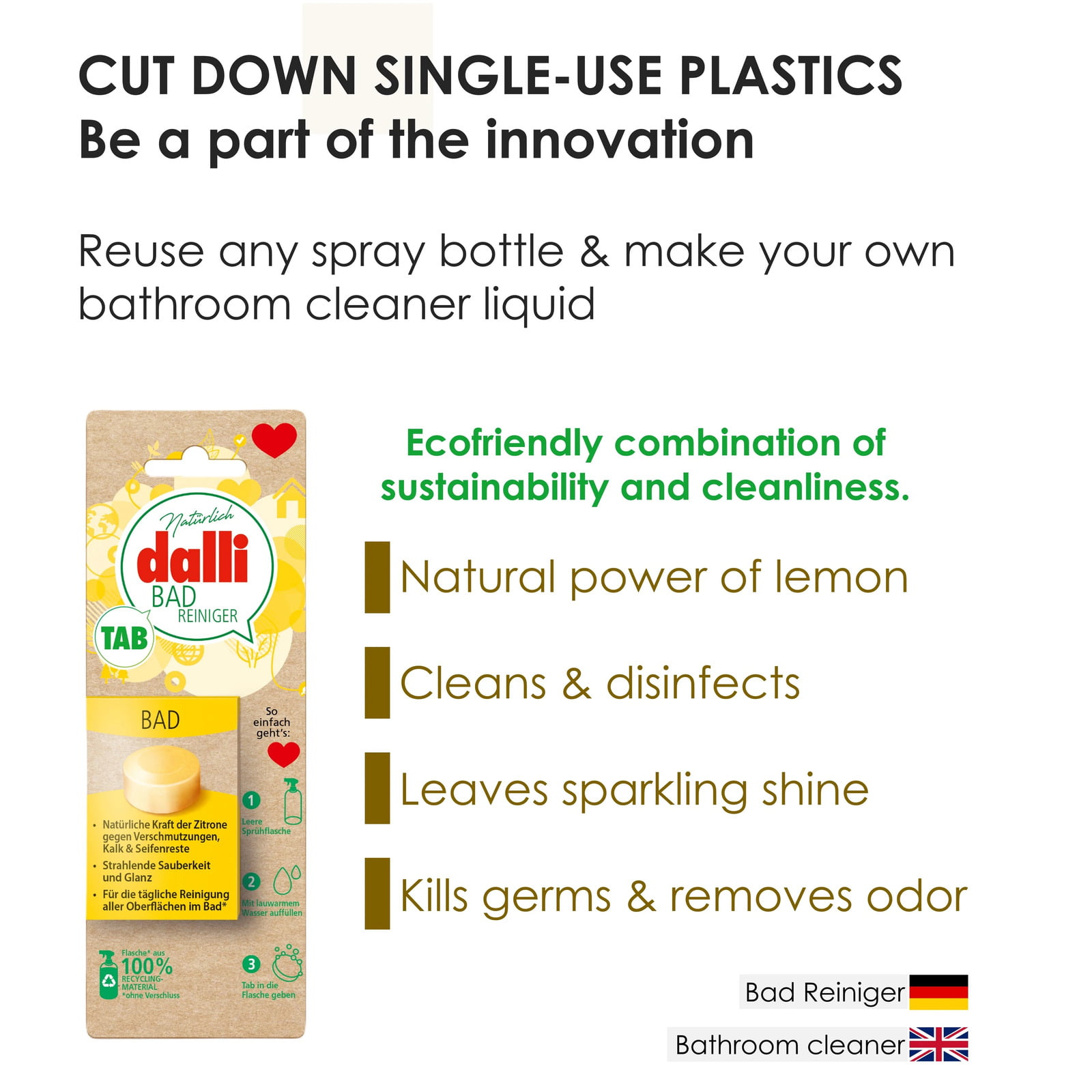 Spray cleaner tabs | All purpose - Kitchen, Bathroom, Glass, Car | Dalli Germany